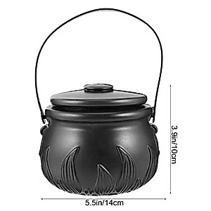 TOYANDONA 1 Piece Large Halloween Candy Cauldron, Plastic Witch Cauldron with Handle Halloween Candy Bucket Candy Holder for Kids (Black Flame with Cover)