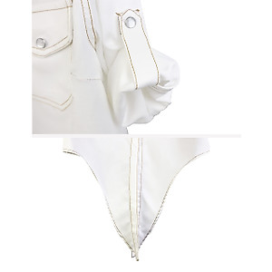 SeekMe Womens Denim Shirts Tie Front Crop Top Button Down Chambray Jean Shirts(0130-White-XXL-QB)