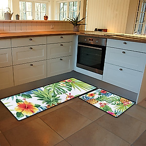Vantaso Kitchen Mat Rug Tropical Pineapples Flowers Palm Leaves Set of 2 Cushioned Non-Slip Kitchen Floor Mats Comfort Runner Rugs