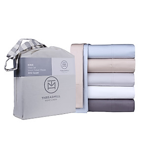 Threadmill Cotton Full Size Sheet Set| 100% Cotton Sheets for Full Size Bed | Solid Sateen Full Bed Sheets Set with 16” Elasticized Deep Pocket | Soft Breathable 4-Piece Cooling Sheet Set | Beige