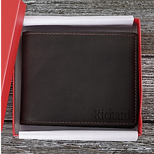 Custom Wallets For Men, Personalized Gifts For Men, Personalized Wallet For Men, Customized Engraved Full Grain Leather with RFID Blocking, Custom Gifts, Customized Wallets For Fathers Day (Black)