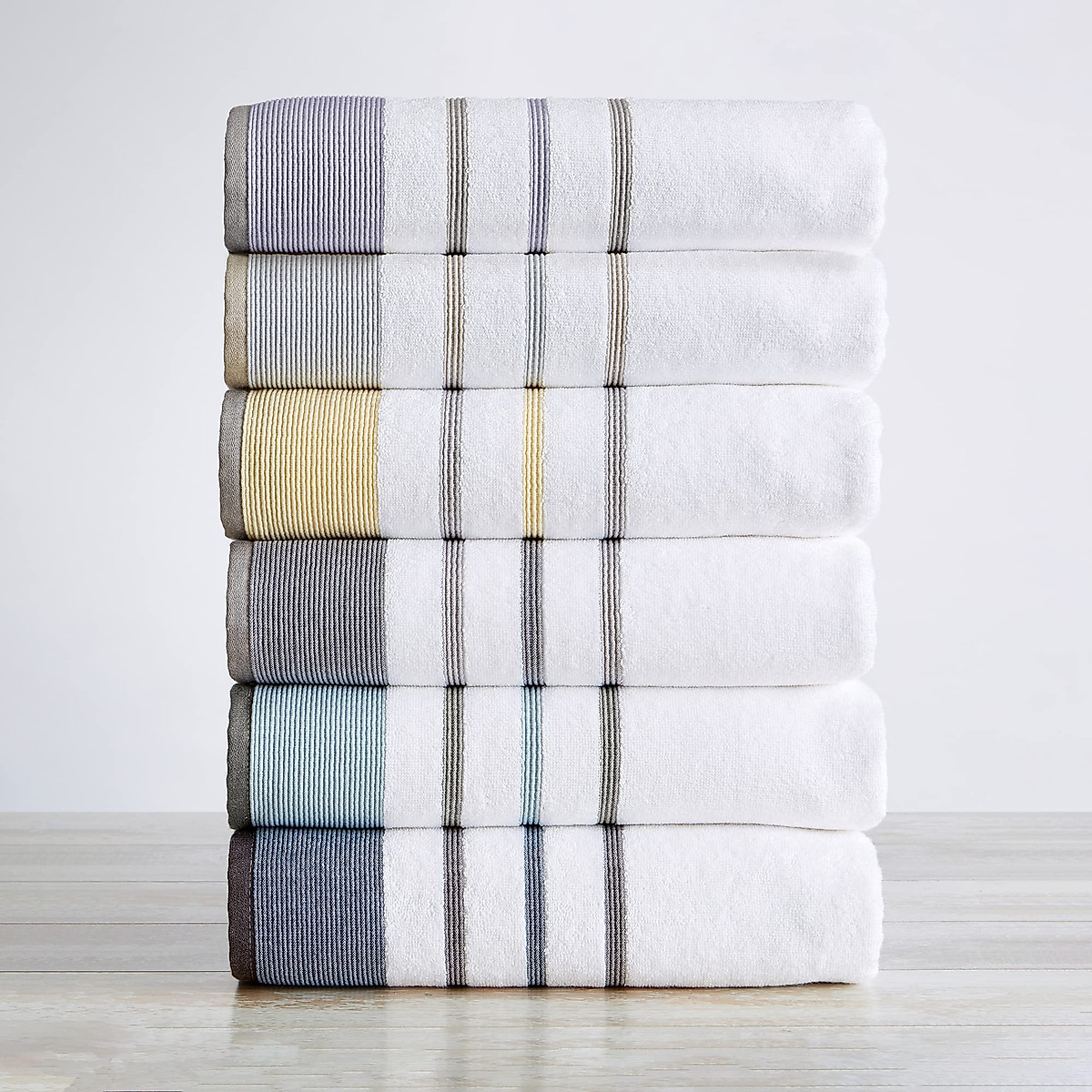 Great Bay Home, Towel, Cotton (16 x 30 inches) Oversized Decorative Luxury Hand Towels. Noelle Collection, Set of 4, Glacier Grey/Cappuccino