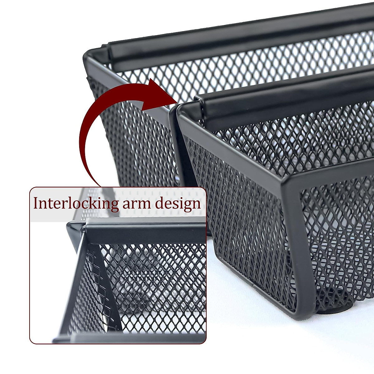 Fodofodo 2PCS Drawer Organizer,Drawer Organizer for Kitchen,Utensil Mesh Drawer Organizer with Interlocking Arm for Cosmetic,Flatware,Pen (9 * 3 * 2 Inches,Black)