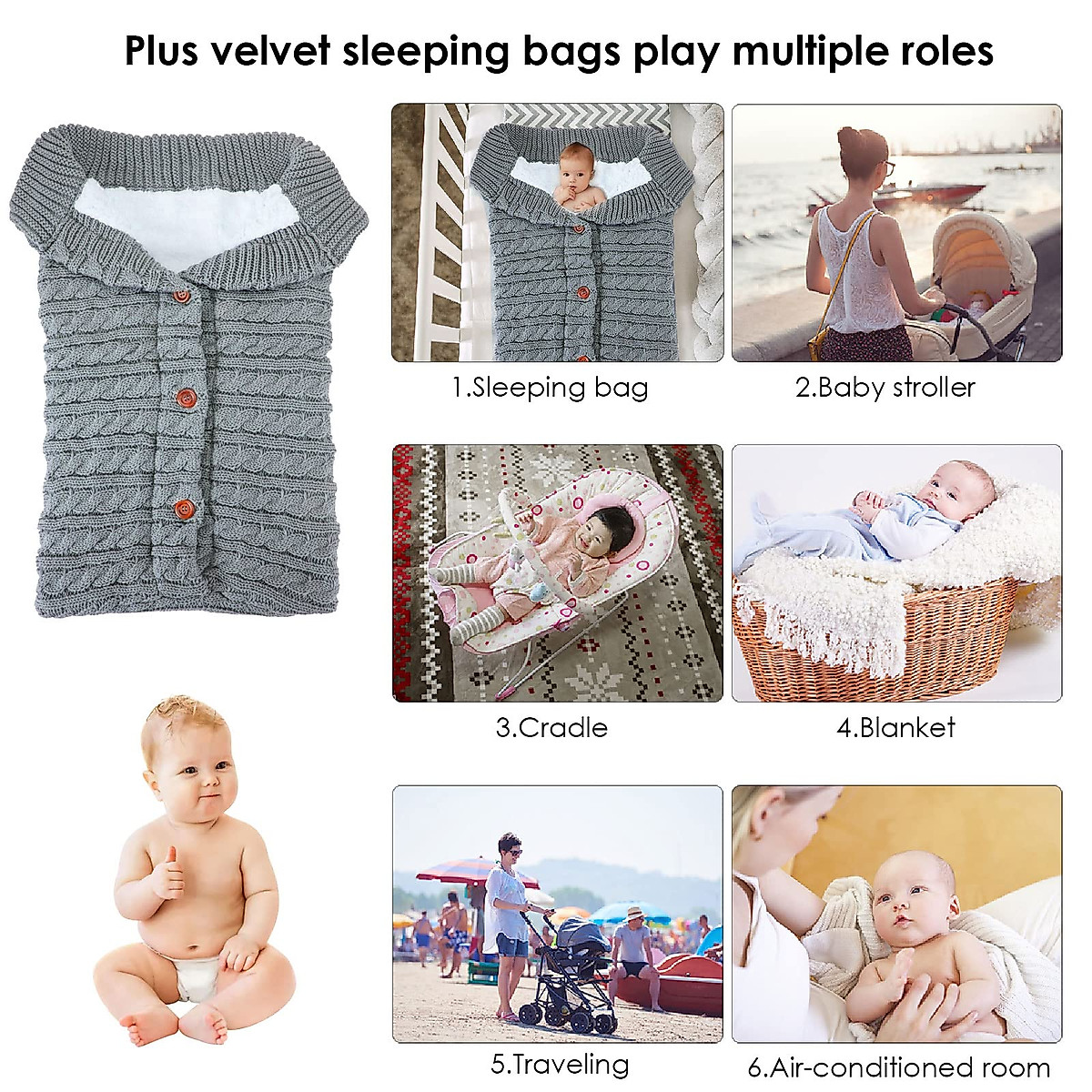Newborn Baby Swaddle Blanket Fleece Stroller Wrap Nap Blanket Plus Velvet,Baby Kids Toddler Thick Knit Soft Warm Blanket Swaddle Sleeping Bag Sleep Sack Stroller
