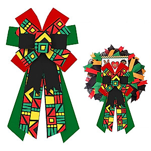 Hying Large Juneteenth Wreath for Front Door, African Heritage Black History Wreath Bow, African American Juneteenth Door Wreath for Juneteenth Party Decor Indoor Outdoor Tree Topper Supplies Ornament