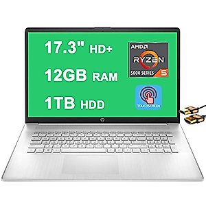 HP 17 Business Laptop Computer 17.3" HD+ Touchscreen AMD 5000 Series Hexa-Core Ryzen 5 5500U Processor (Beats i7-1160G7) 12GB RAM 1TB HDD USB-C AMD Radeon Graphic Win11 Silver + HDMI Cable