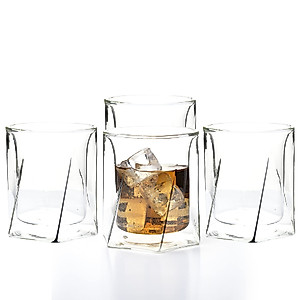 LEMONSODA Double Wall Whiskey Glasses - Insulated Clear Cup Design - Set of 4-300 ml - Premium Whiskey Glasses for Scotch, Single Malt, Whiskey, Bourbon, Rye - Old Fashioned Glass