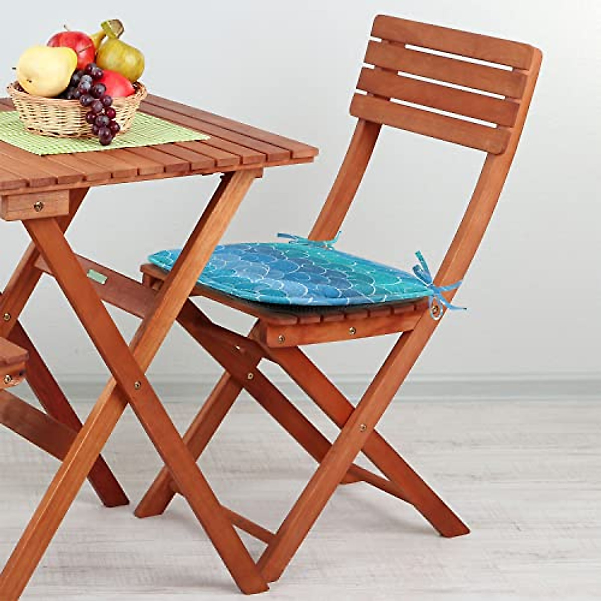 Lunarable Nautical Chair Seating Cushion Set of 4, Doodle Style Waves with Curvy Lines Ocean Storm Abstract Seascape, Seat Pads for Office with Anti-Slip Backing, 16"x16", Blue Teal and Turquoise