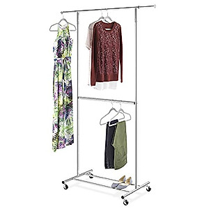 Whitmor Heavy-Duty 2-Rod Extendable Clothing Garment Rack, Chrome