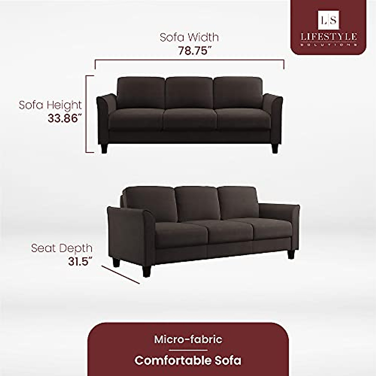 LifeStyle Solutions Watford Sofa, Coffee