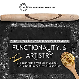 Sugar Maple with Black Walnut Celtic Knot French Style Rolling Pin: Tapered Solid Wood Design. Hand Crafted in the USA