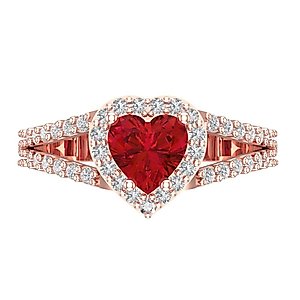 Clara Pucci 1.69ct Heart Cut Solitaire Halo split shank Red Ruby Designer Wedding Bridal art deco Anniversary Ring 14k Rose Gold 6