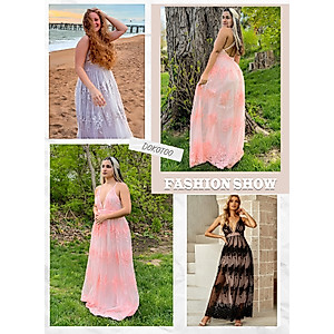 Dokotoo Womens Sexy V Neck Sleeveless Spaghetti Straps Elegant Embroidered High Slit Sheer Mesh Dresses Backless Maxi Long Formal Evening Party Prom Dress Bridesmaid Wedding Guest Dresses White Small