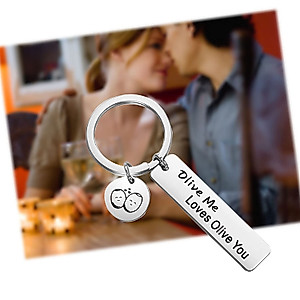 CENWA Funny Food Pun Gift Olive Me Love Olive You Keychain Valentines Day Gift Anniversary Day Jewelry (Olive Me K)