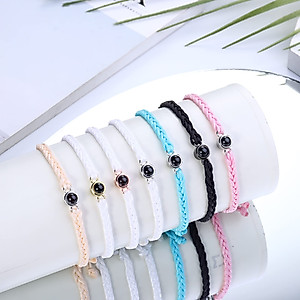 Jewenova Custom Photo Projection Pink Bracelet with Picture Inside, Photo Bracelet Customized Picture, Circle Photo Bracelet Personalized Gifts for Women Men Couple