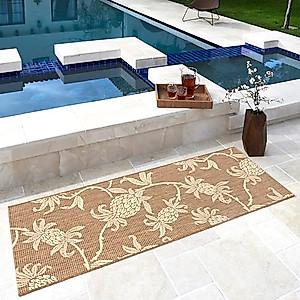 Gertmenian Indoor/Outdoor Kona Coast by Reyn Spooner Runner Rug - 2x6 Runner, Stain & UV Resistant, Ideal for Deck, Patio, Poolside Rooms - Pineapple, Brown, 46657