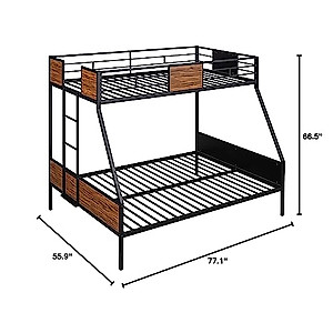 Merax Modern Twin Over Full Heavy Metal Bunk Bed with Full Length Rail for Junior,Teens, Adults/Space-Saving/No Box Spring Needed Black