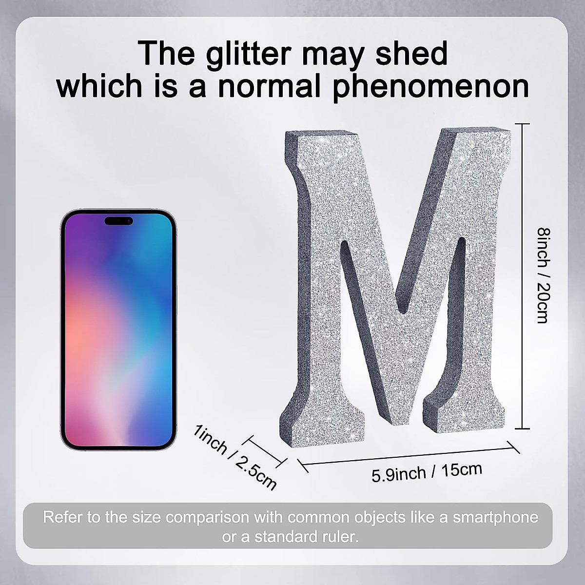 TONIFUL 8 Inch Silver Glitter Letter M Table Centerpiece A-Z Silver Birthday Party Decorations,Silver Alphabet M for Birthday,Chrismas,Graduation,Bridal Shower,Wedding,Anniversary Party Supplies