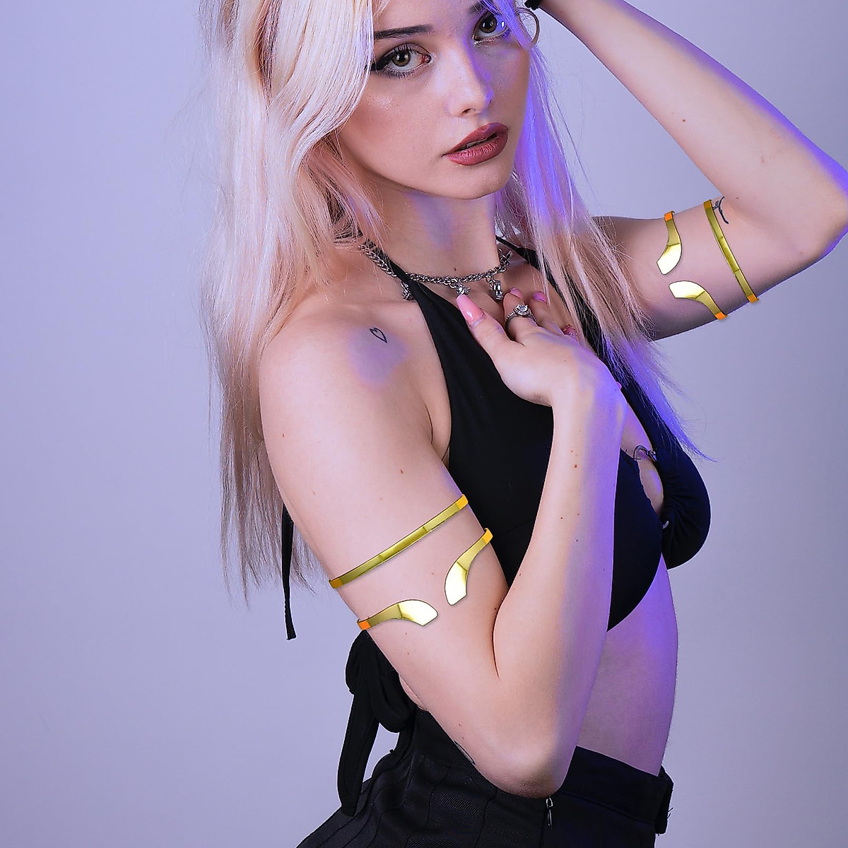 RechicGu 2 Pieces Minimalist Egyptian Bar Curve Upper Arm Cuff Bracelet Bangle Band Open Armband Armlet Jewelry Set Belly Dance Accessories Gold