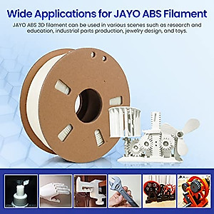 JAYO ABS 3D Printer Filament, Impact and Heat Resistant ABS Filament 1.75mm Dimensional Accuracy +/- 0.02mm, 0.65KG Cardboard Spool 3D Printing Material Fits FDM Printers, ABS White 650G