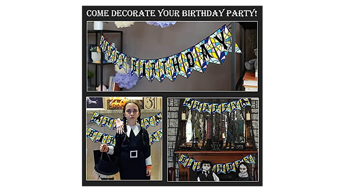 Wednesday Birthday Banner Decorations for Kids