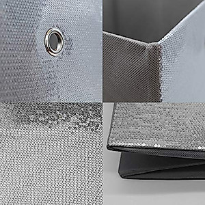 Velvet and Sequins Foldable Storage bins combination, Decorative Square Storage Box, Collapsible Storage Unit, Storage Cube for Festival, Home, Nursery (11″x10.5″x10.5″,Grey/Silver) (silver, 4)
