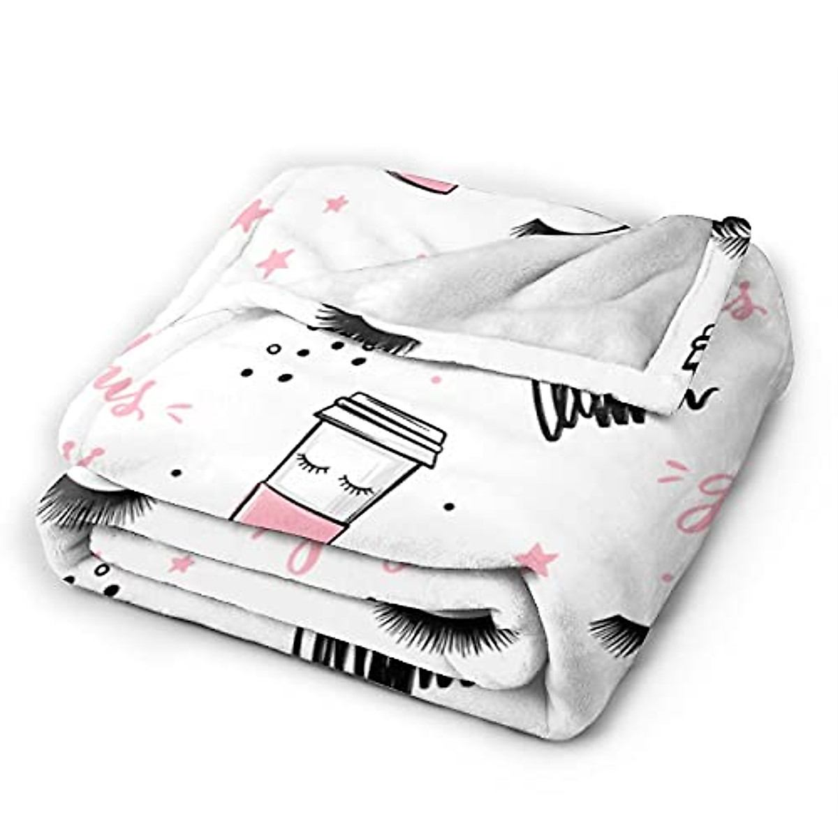 Feartdiy Lashes Mascara Coffee Cup Blanket for Kids Adults Women,Soft Fleece Throw Blanket Cozy Bed Blankets King Size for Couch Bed Travel Camping 50 inchX40 inch, black, 50x40
