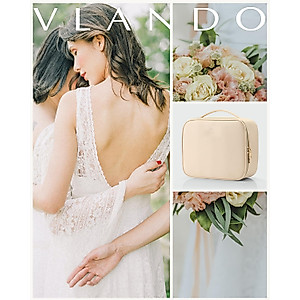 Vlando Travel Makeup Bag, Makeup Bag Organizer,Gift Ideas for Women Girls,Makeup Storgae Bag with Dividers and Handle,Gifts for Christmas,Birthday,Wedding Beige