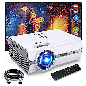 Mini Projectorwith 100" Screen, HOMPOW Portable Projector, Native 720P Outdoor Movie Projector 7500Lux, Home Theater Projector Compatible with HDMI VGA USB TF AV for Home