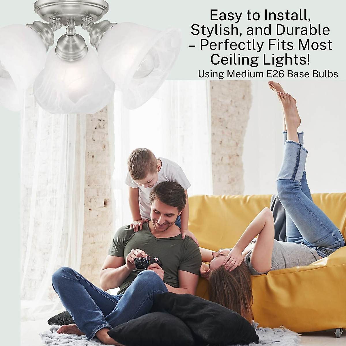 LIGHTACCENTS 4-Pack Ceiling Fan Light Covers -white Alabaster Glass Shade Lamp Replacement Kit For Ceiling Fan Light Kits. Glass Lamp Shade Replacement Used For Ceiling Fan Globe Replacement