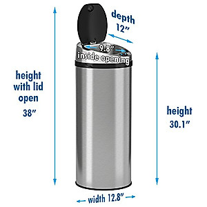 iTouchless 13 Gallon Sensor Garbage Can with AbsorbX Odor Control System, Stainless Steel, Round Touchless Automatic Trash Bin for Kitchen and Office