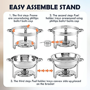 5QT Chafing Dish Buffet Set 4 Packs, Stainless Steel Round Chafers with Glass Viewing Lid & Lid Holder, Buffet Servers and Warmers Set for Dinner, Parties, Wedding, Camping