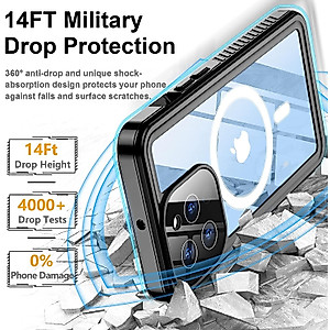 Temdan for iPhone 13 Pro Max Case Waterproof,Built-in 9H Tempered Glass Screen Protector [Real 360][IP68 Underwater][Military-Grade Protection][Dustproof][Compatible with MagSafe] - Clear/Black