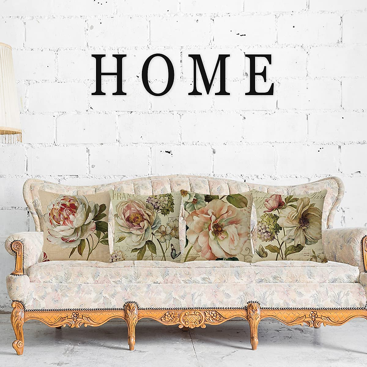 CARROLL 18" x 18" Retro Garden Farm Flower Pattern Spring Decoration Throw Pillow Cover Home and Outdoor Decoration Pillow Case Sofa Cushion Cover a Set of 4