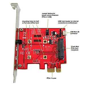 Ableconn PEX-MP117 Mini PCI-E to PCI-E Adapter Card - Mini PCIe to PCIe Adapter - mPCIe to PCIe - Ideal for Wireless Mini PCI Express Card