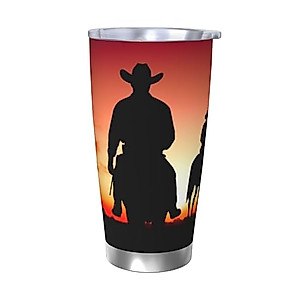 Texas Cowboy Tumbler with Lid and Straw 20oz Stainless Steel Car Cup for Hot and Cold Drinks, Double Wall Insulated Travel Coffee Mug Reusable Drink Thermos Cup Birthday Gifts