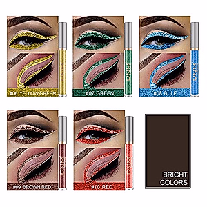DNM 10 Color Liquid Glitter Sparkle Eyeliner Liquid Makeup Set delineadores de colores para ojos, Glitter Shimmer Metallic Liquid Eyeliner Liner Colorful Set Green Silver Eye Glitter eyeliner Pencil