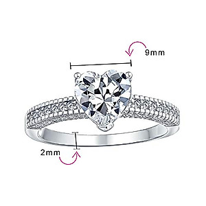 Personalize Classic Romantic 2CT AAA CZ Solitaire Heart Shaped Engagement Ring For Women Promise Thin Pave Cubic Zirconia Band Ring .925 Sterling Silver Customizable