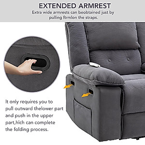 LIADTOP, Power Lift Elderly with Adjustable Massage and Heating Function,Recliner Chair with Infinite Position and Side Pocket for Living Room,Gray