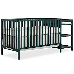 Dream On Me Synergy Convertible Crib and Changer in Olive with Detachable Changing Table, JPMA Certified, 1” Changing pad