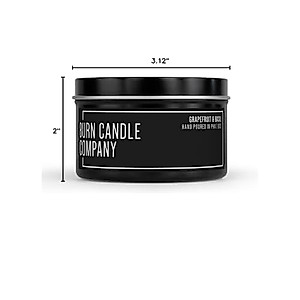 Grapefruit and Basil | Natural Soy Candle | Hand Poured in The USA | Long Lasting 48-56 Burn Time | Highly Scented Aromatherapy Candle | Contemporary Black Tin | 8 oz