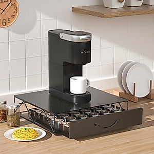 HFHOME Coffee Pod Drawer, 48 Vertuoline Coffee Pods Holder, Pods Storage Drawer Holder for 36 K Cup, Metal Coffee Station for Nespresso Vertuo Capsules for Home Office Counter, Black