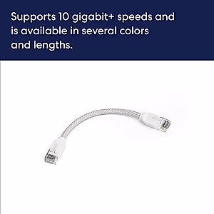 Amazon eero CAT6a Ethernet cable - Supports 10 gigabit+ speeds, 6 inch, 1-pack, Arctic White