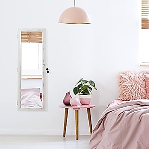 HollyHOME Mirrored Jewelry Cabinet Lockable Wall Door Mounted Jewelry Armoire Organizer with Full Length Mirror Space Saving Lockable,White