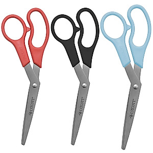 Westcott 8" Bent All-Purpose Scissors, 3-Pack, Assorted Colors