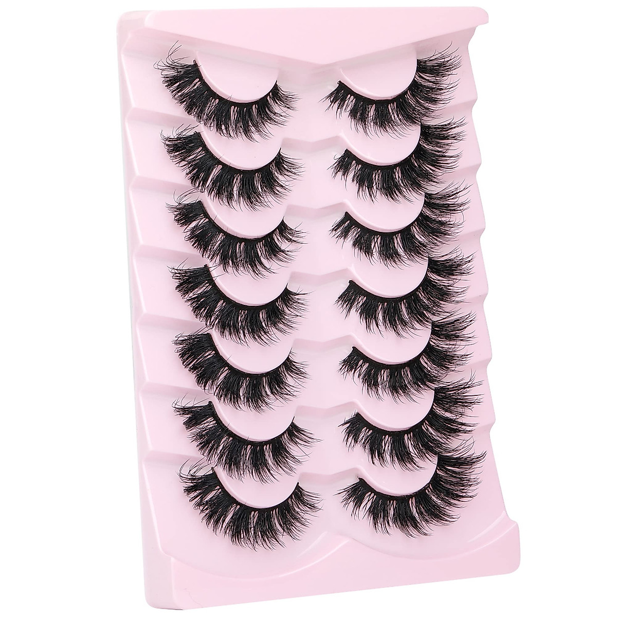 JIMIRE Mink Lashes Natural Look Silk False Eyelashes Fluffy Cat Eye 6D Wispy Faux Mink Lashes Flat Soft Strips 15MM Fake Lashes 7 Pairs Pack