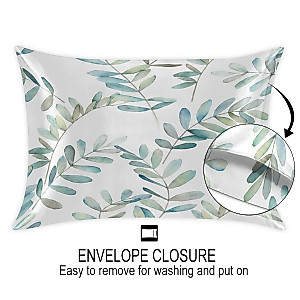 Envelope Closure Satin Pillowcase for Hair and Skin Silk Pillowcase Standard Size Watercolor Tropical Leaf Plant Pattern Pillow Cases Cooling Satin Pillow Covers