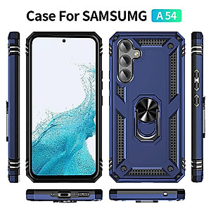 for Samsung A54 5G Case, Galaxy A54 5G Phone Case with HD Screen Protector, [Military Grade 16ft. Drop Tested] Ring Shockproof Protective Phone Case for Samsung Galaxy A54 5G,Blue