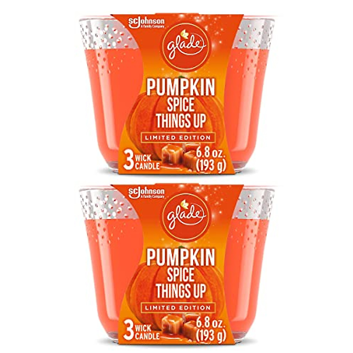 Glade Candle, Fragrance Candle Infused with Essential Oils, Air Freshener Candle, 3-Wick Candle (Pumpkin Spice Things Up)