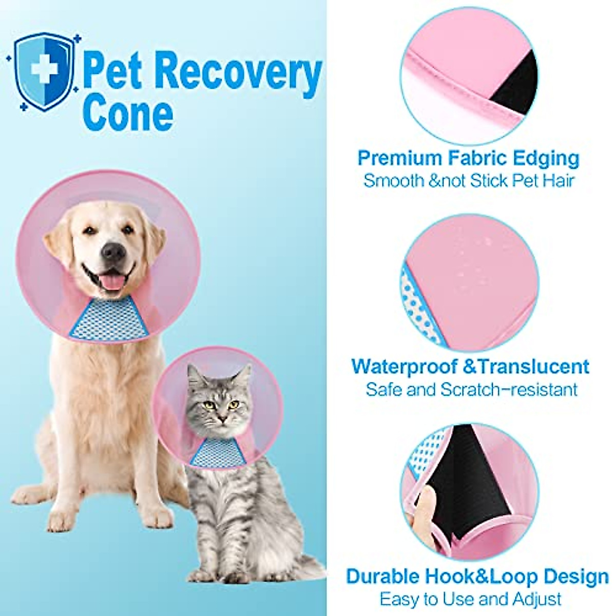 Supet Dog Cone Adjustable Pet Cone Pet Recovery Collar Comfy Pet Cone Collar Protective Collar for After Surgery Anti-Bite Lick Wound Healing Safety Practical Plastic E-Collar